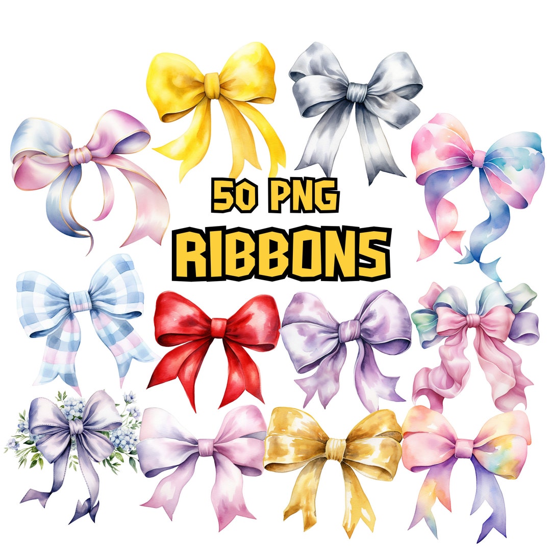 Watercolor Ribbons Clipart Bundle, Colorful Bow Clipart Set, Design ...