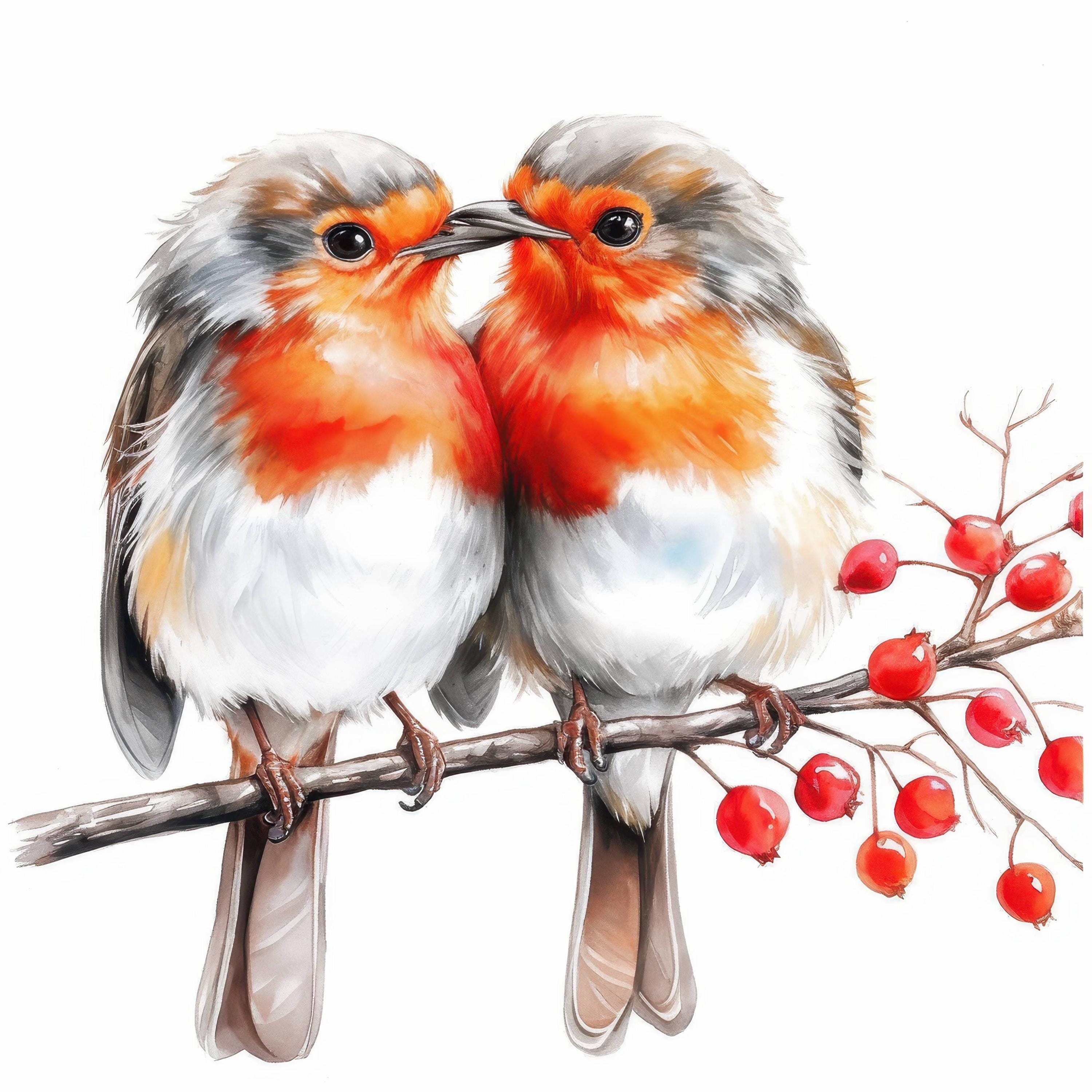 16 Christmas Robin Couple Clipart Bundle, Xmas Robin Bird Images ...
