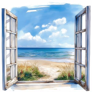 25 Window to Beach View Clipart Illustration Bundle, Printable ...