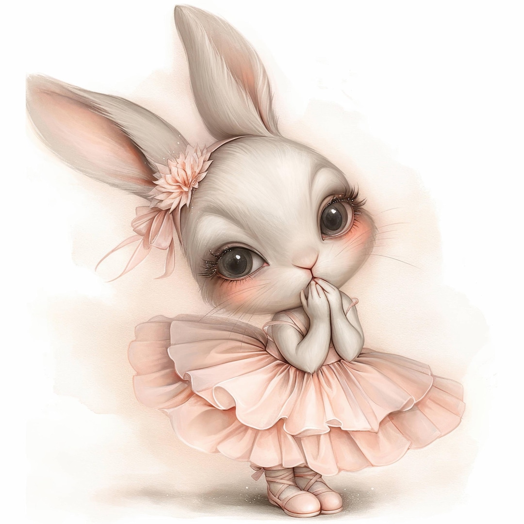 12 Rabbit in Dress Clipart Bundle, Printable Watercolor Bunny Ballerina ...