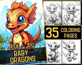 Baby Dragon Fantasy Coloring Page Book, Adults Kids Instant Download ...
