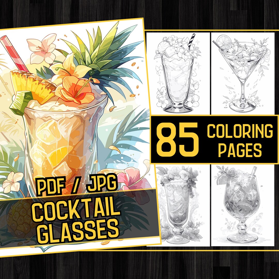 85 Cocktail Glasses Coloring Page Book, Adults Kids Instant Download ...