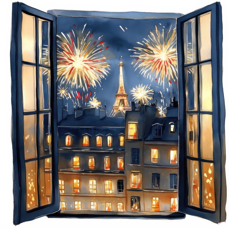 17 Window Firework Clipart Bundle, Printable Watercolor Firework View ...