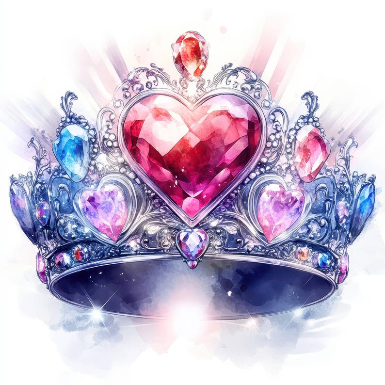 15 Heart Tiara Clipart Bundle, Valentines Day Crown Clipart, Card ...