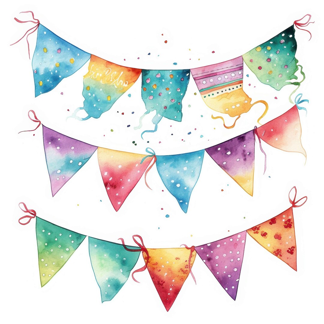 16 Party Bunting Clipart Set, Printable Watercolor Party Clipart, High ...