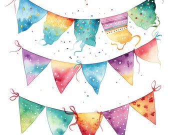 Floral Bunting Watercolor Clipart – High-quality Jpgs (instant Download ...