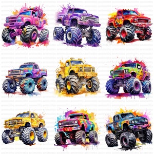 Watercolor Monster Trucks Clipart Bundle, Extreme Offroad Vehicle ...