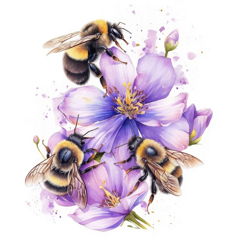 12 Bees in Flowers Clipart Set, Spring Bee Illustrations, Printable ...