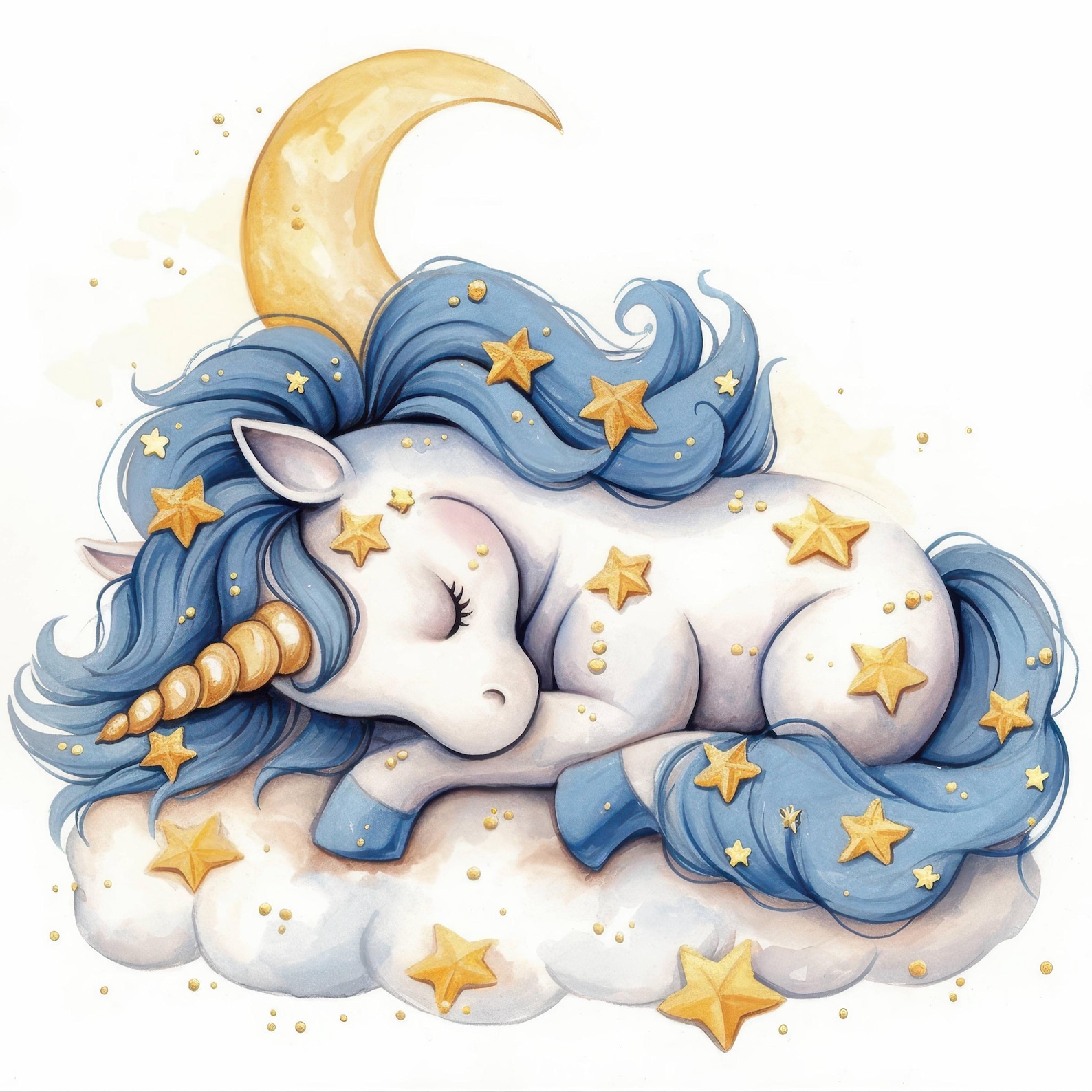 10 Unicorn Sleeping on Cloud Clipart Set, Fantasy Images, Printable ...