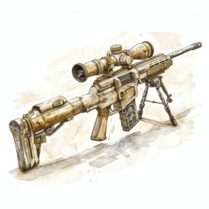 10 Sniper Rifle Clipart Bundle, Printable Watercolor Weapon Clipart ...