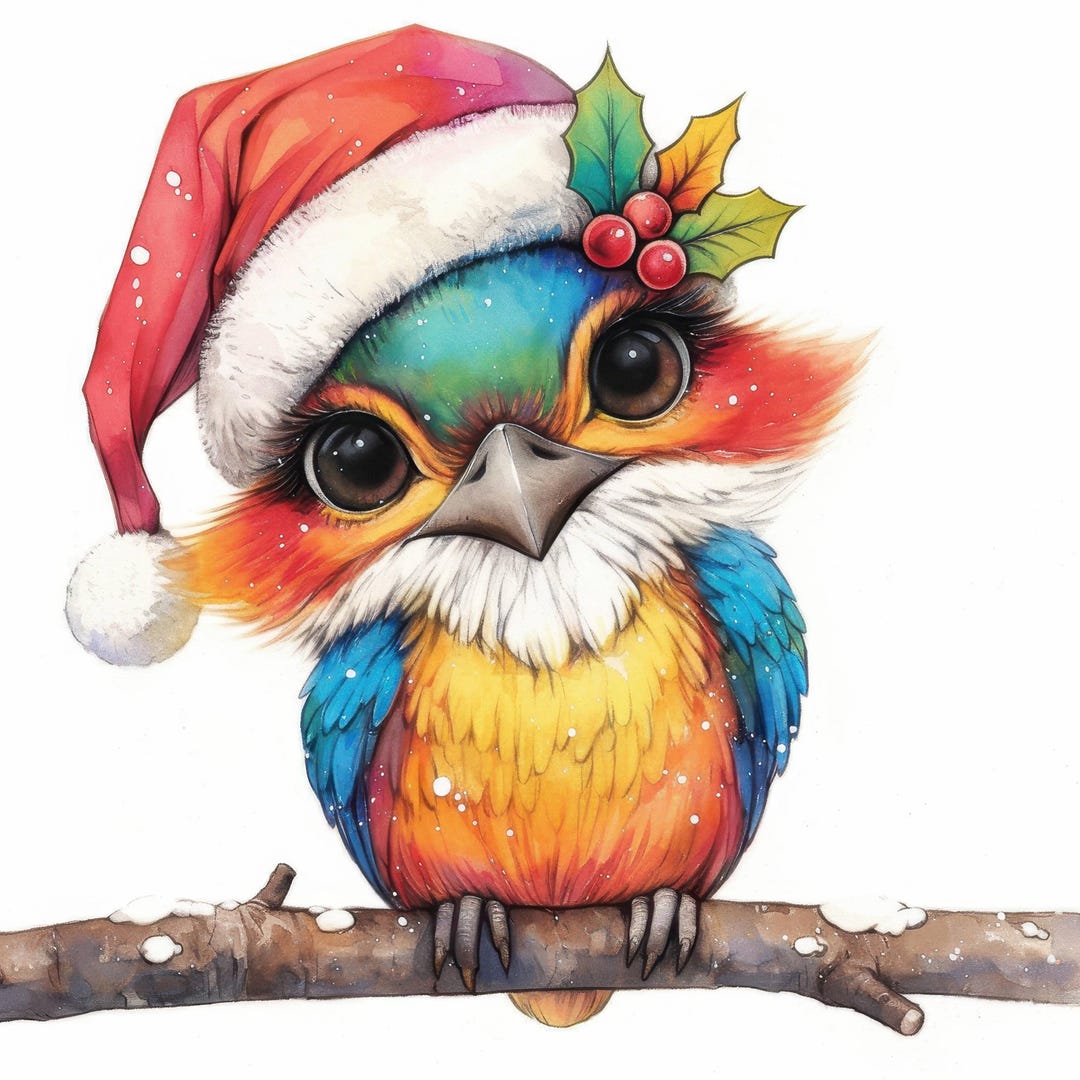 11 Bird With Santa Hat Clipart Bundle, Christmas Images Prints ...