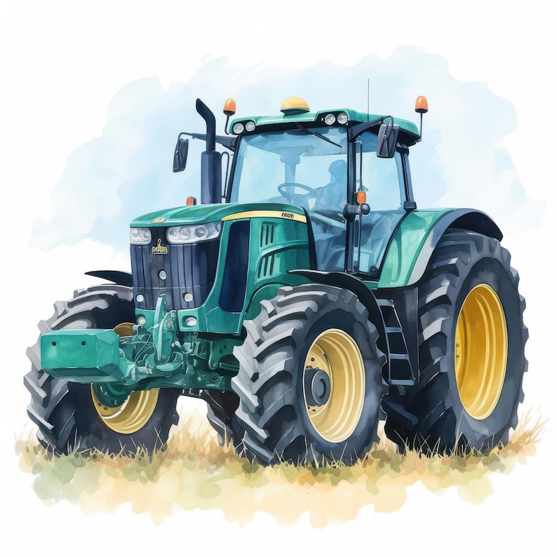 15 Farm Tractor Clipart Bundle, Printable Watercolor Farmyard Images ...
