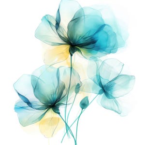 Abstract Flowers Clipart Bundle, Green Flowers, Printable Watercolor ...