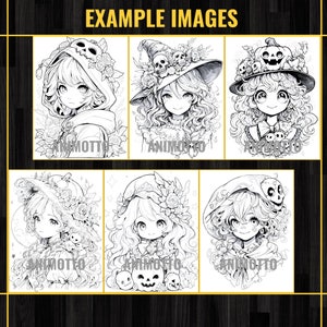 Anime Halloween Girls Adult Coloring Book 60 Coloring Pages Book ...