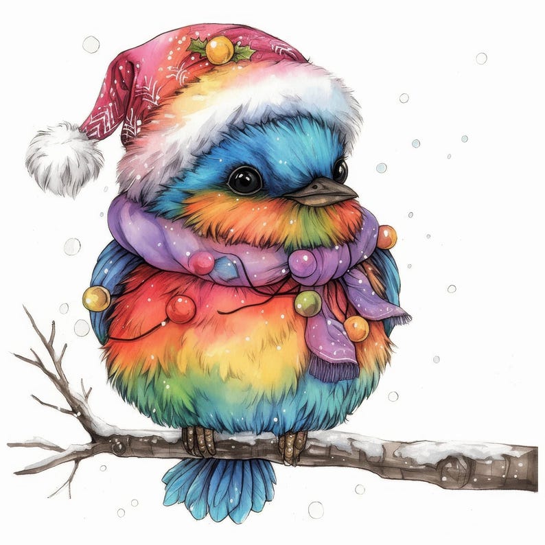 11 Bird With Santa Hat Clipart Bundle, Christmas Images Prints ...