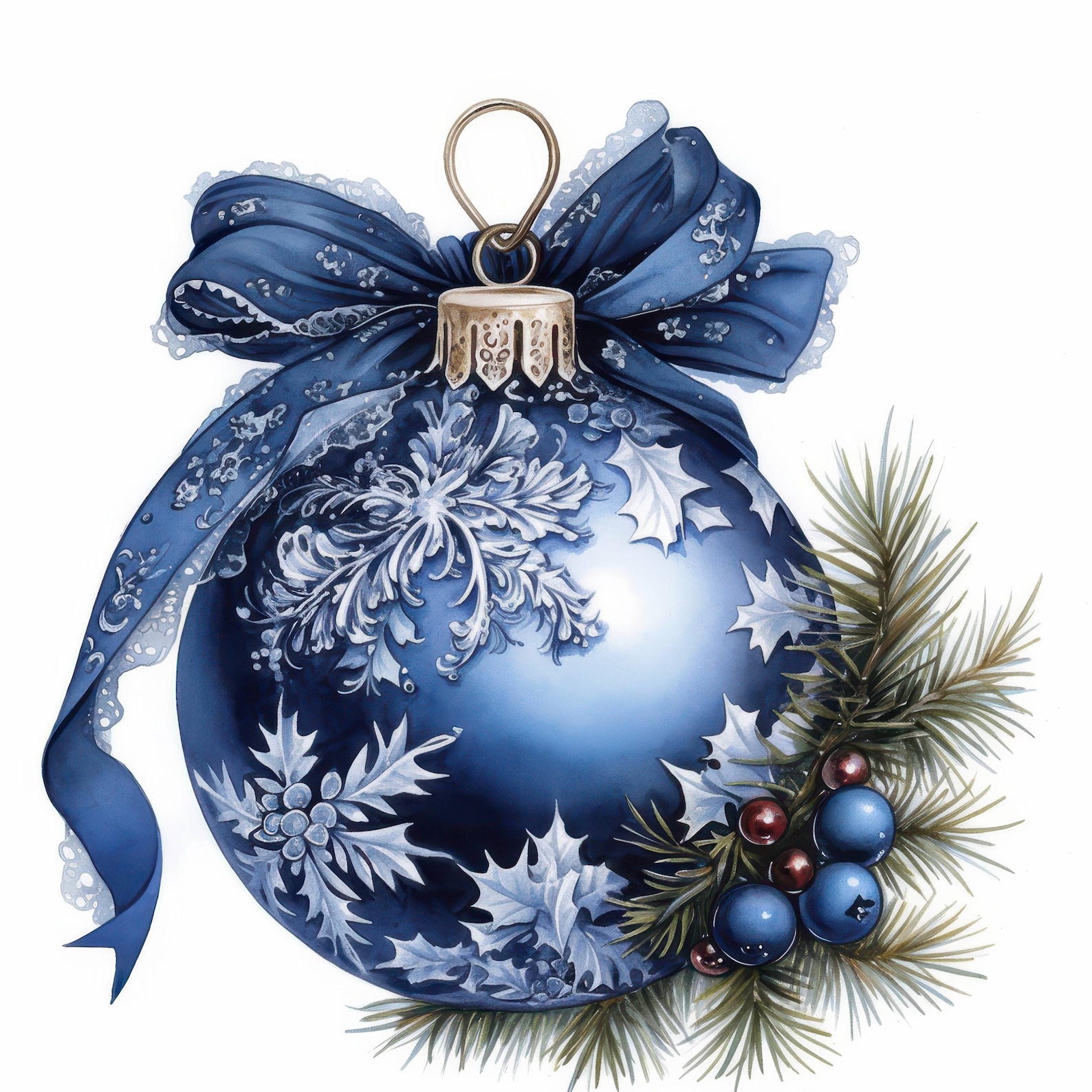 16 Blue Ornaments Clipart Bundle, Printable Watercolor Blue Christmas ...