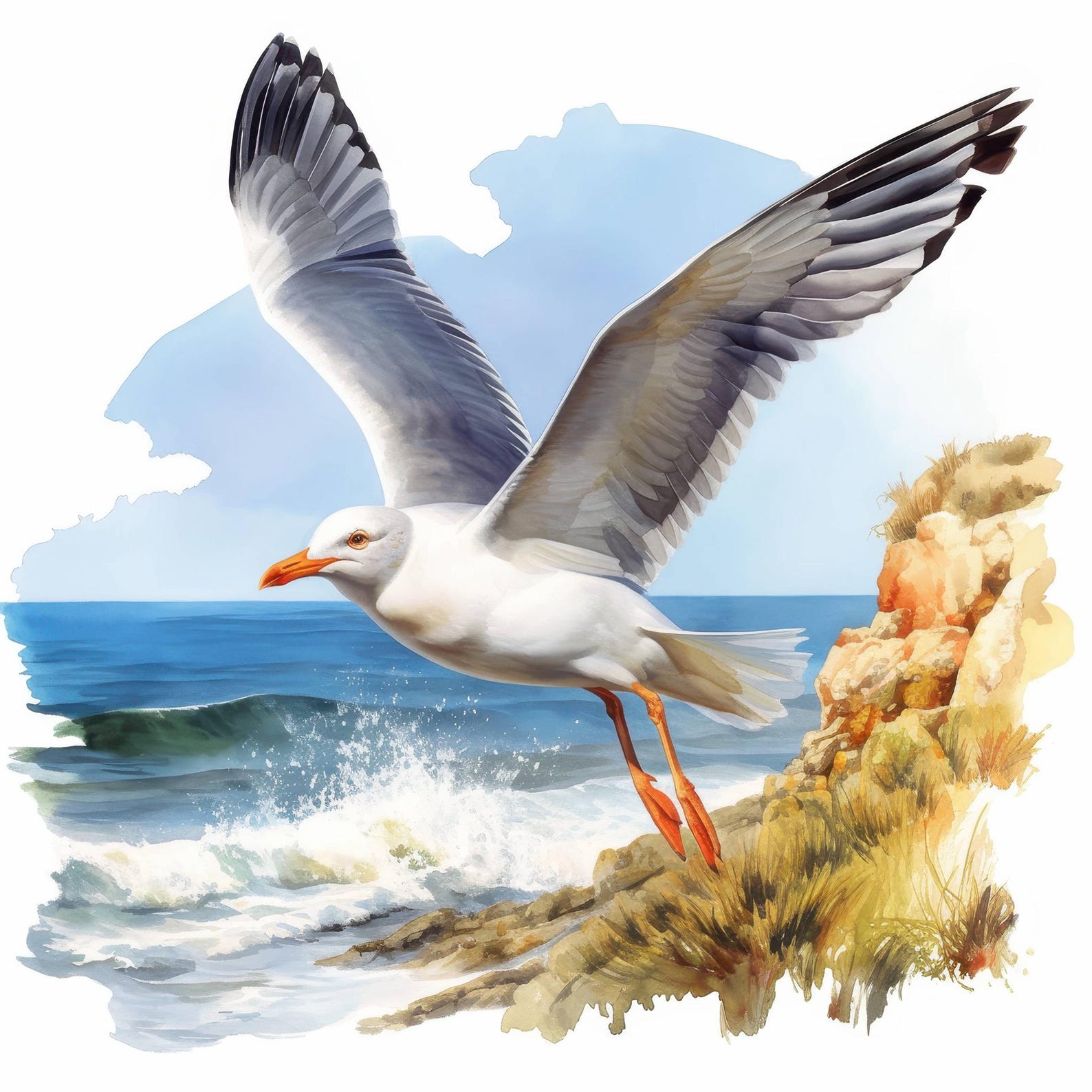 15 Coastal Seagull Clipart Bundle, Printable Watercolor Seagull With ...