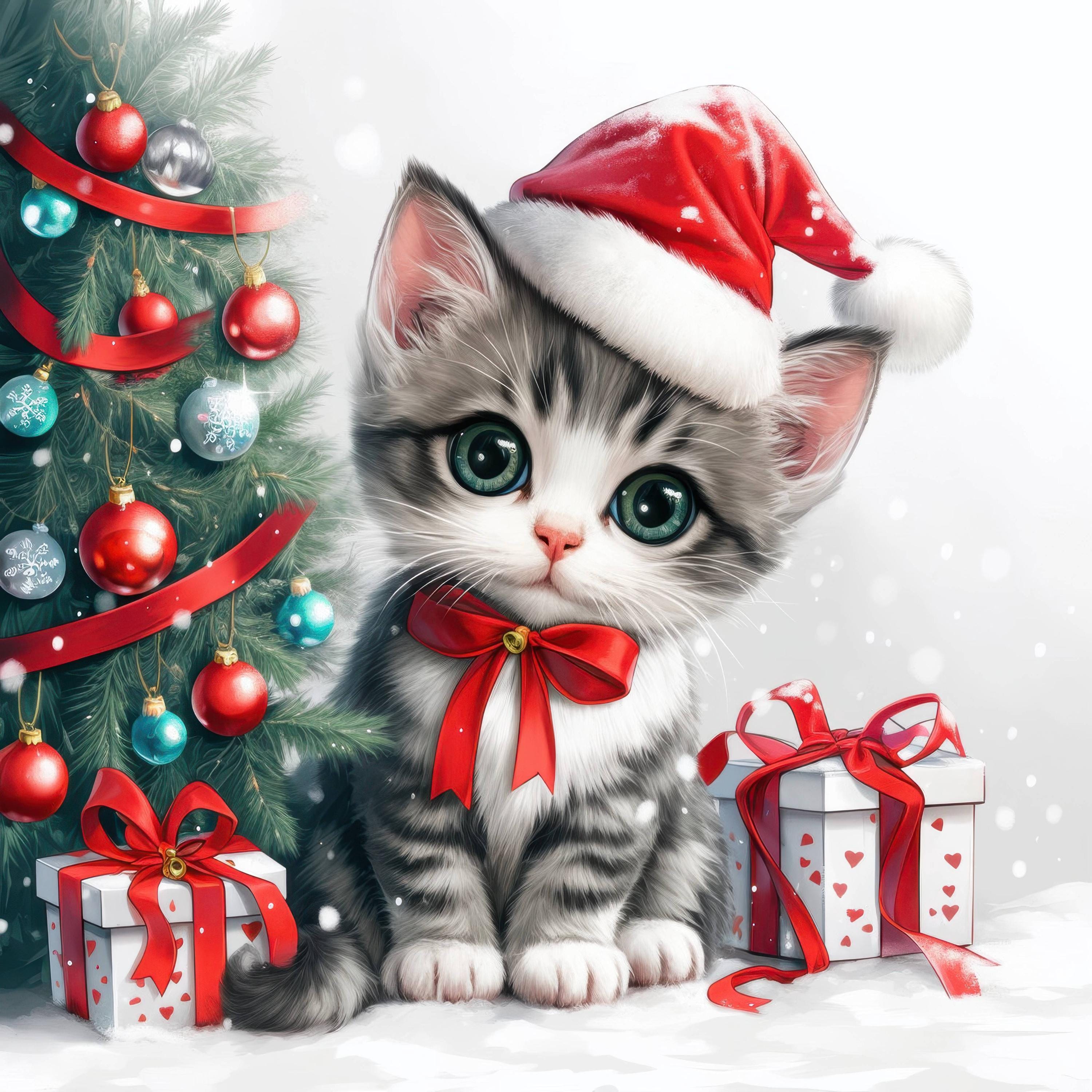 11 Adorable Christmas Cat With Gifts Clipart Bundle, Printable ...
