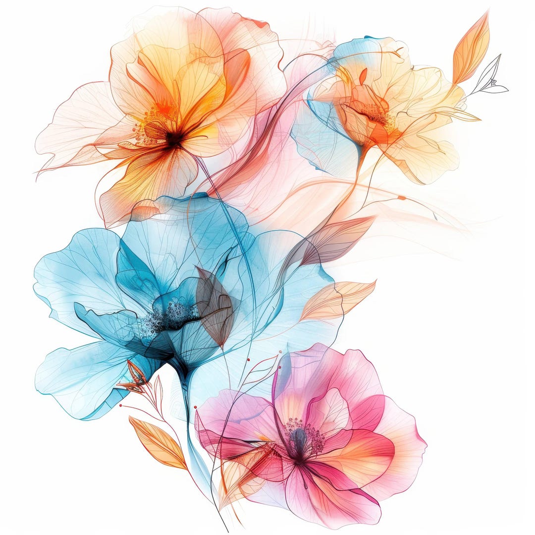 13 Abstract Blue Gold Flowers Clipart Bundle, Flowers Print, Printable ...