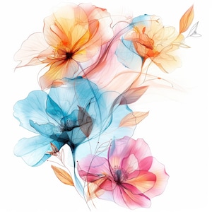 13 Abstract Blue Gold Flowers Clipart Bundle, Flowers Print, Printable ...