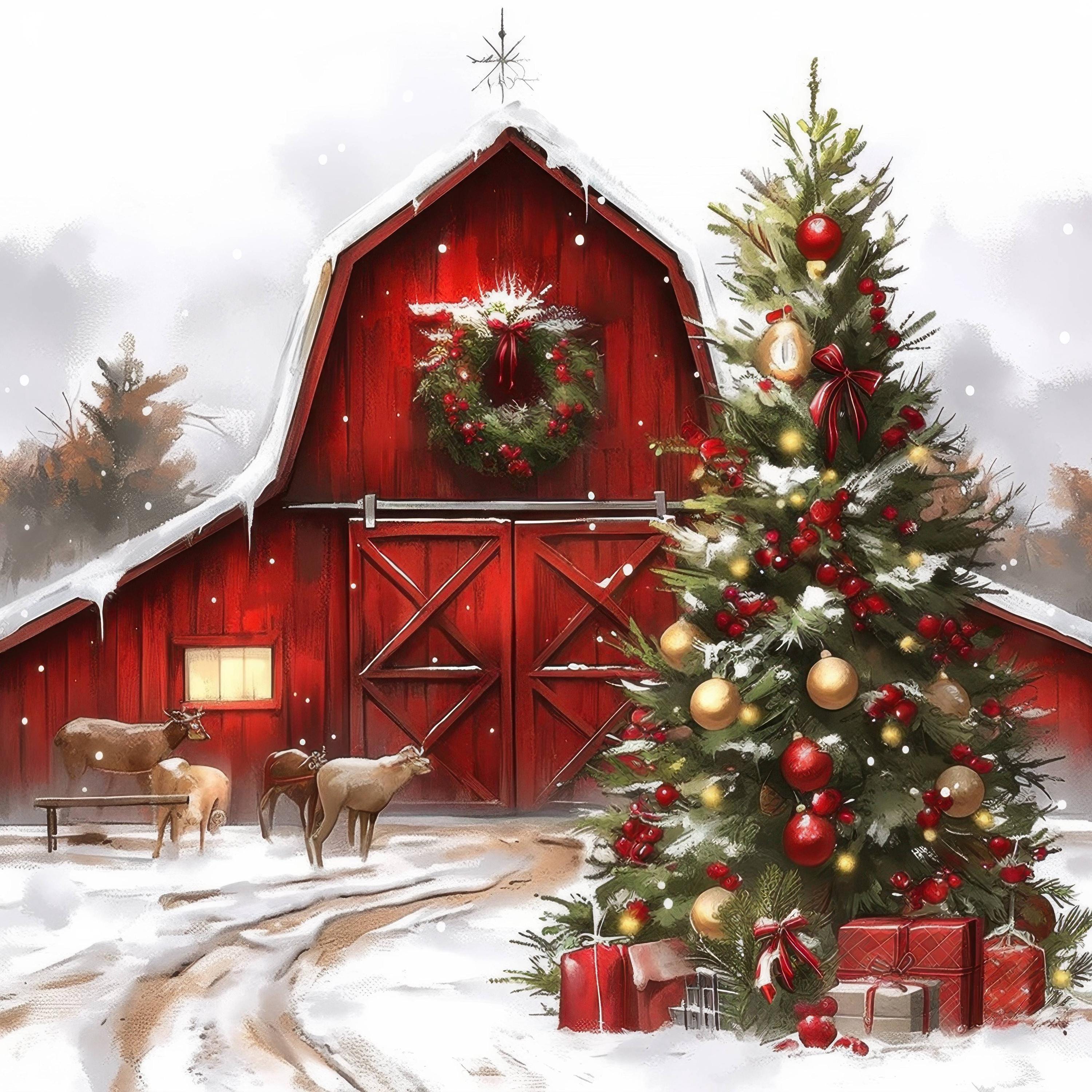 15 Farmyard Barn Clipart Bundle, Christmas Barn Illustration, Printable ...
