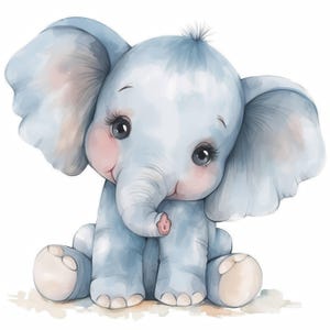 12 Blue Elephants Clipart Bundle, Printable Watercolor Nursery Elephant ...