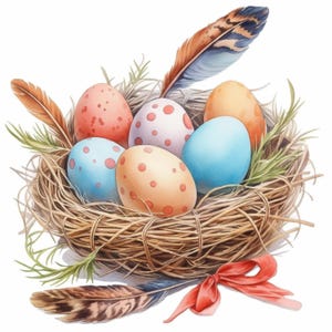 12 Easter Egg Nest Clipart Bundle, Bird Nest Images Illustrations ...
