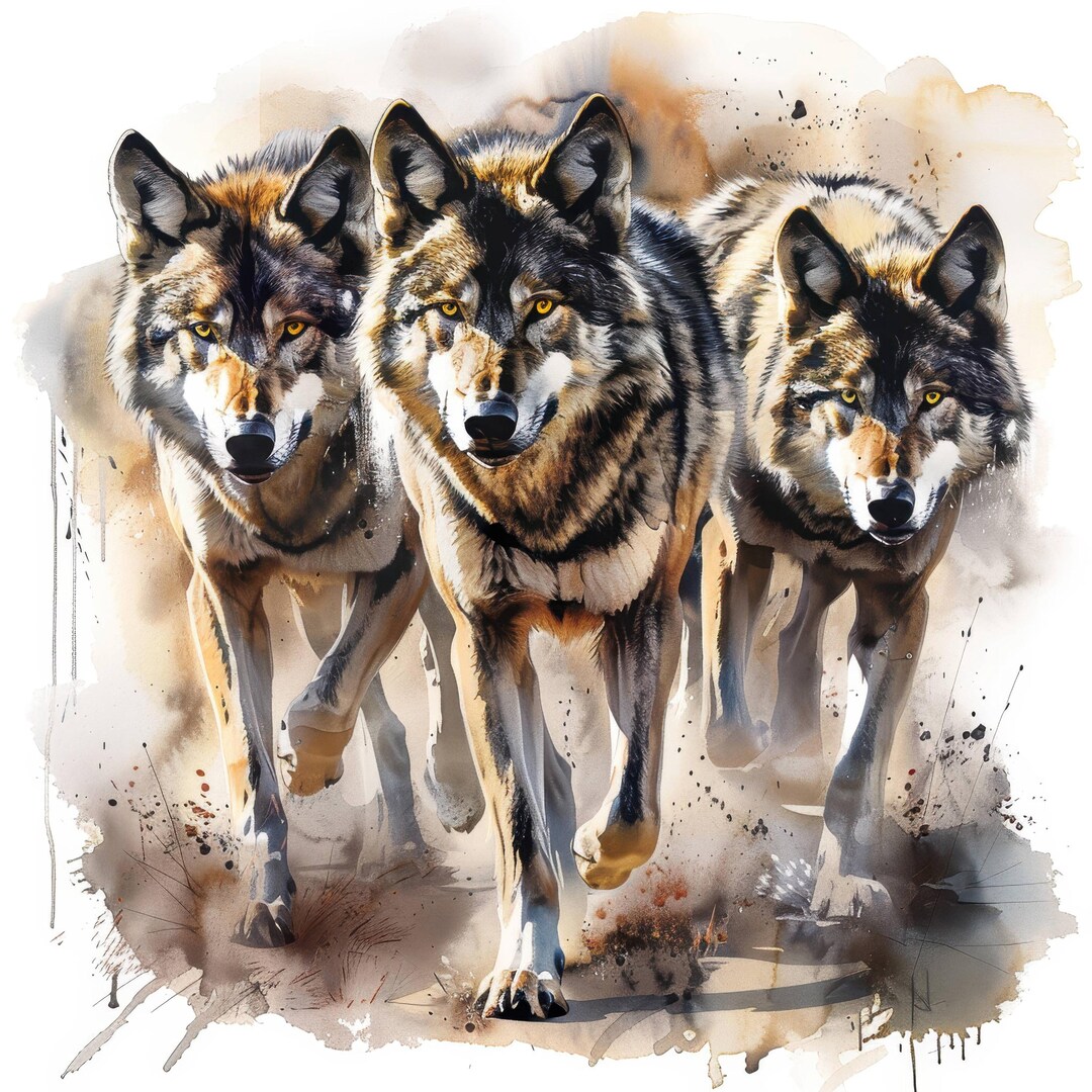 9 Wolf Pack Design Clipart Illustration Bundle, Printable Watercolor ...