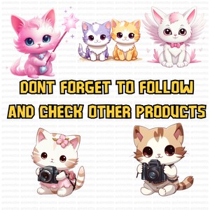 Watercolor Kawaii Cats Clipart Bundle | Cute Adorable Cat PNG Graphics ...