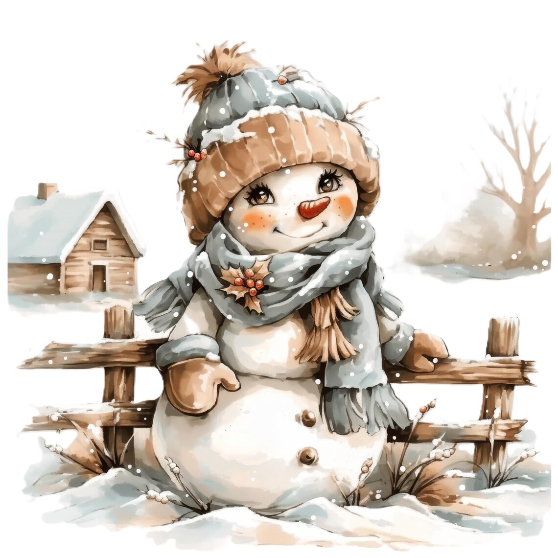 14 Snowman Clipart Bundle, Winter Scenery Images Illustrations ...
