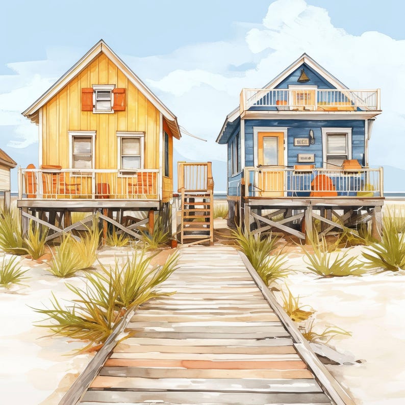 13 Seaside Cottages Clipart Bundle, Summer House Illustrations ...