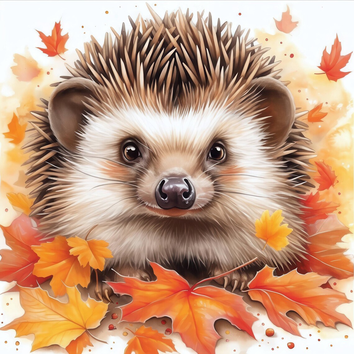 13 Fall Hedgehog With Leaves Clipart Bundle, Printable Watercolor Fall ...