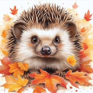 13 Fall Hedgehog With Leaves Clipart Bundle, Printable Watercolor Fall ...