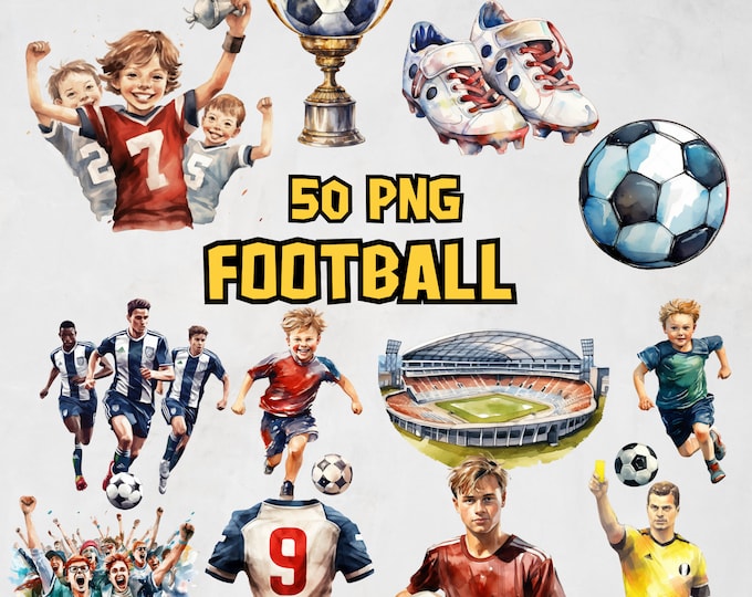 Soccer Clipart Bundle, Watercolor Clipart, Kids, Trophy, Equipment ...