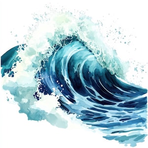 20 Ocean Waves Clipart Bundle, Printable Watercolor Ocean Clipart, High ...