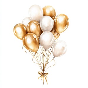 22 White and Gold Balloons Clipart Bundle, Birthday Party Balloons ...