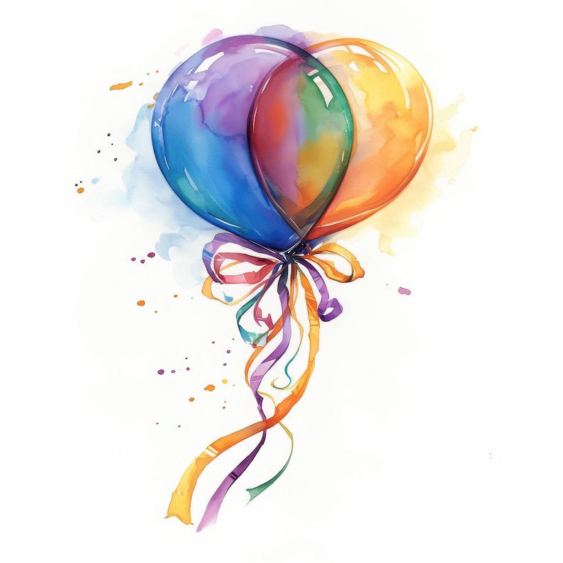 18 Colorful Celebration Balloons Clipart Bundle, Printable Watercolor ...