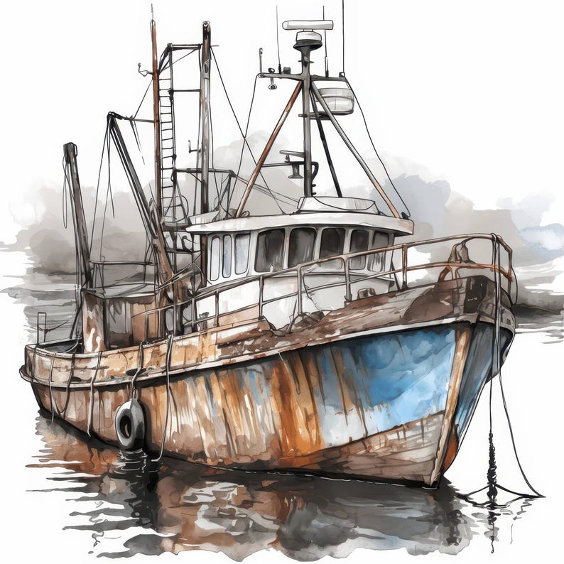 14 Fishing Trawlers Clipart Bundle, Fishing Boats Illustrations ...