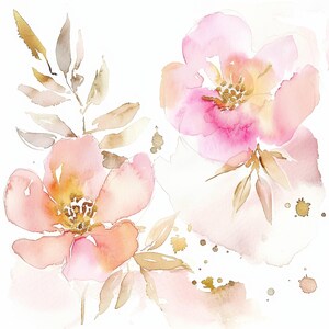 10 Abstract Flowers Clipart Bundle, Pink Gold Flower, Flowers Print ...