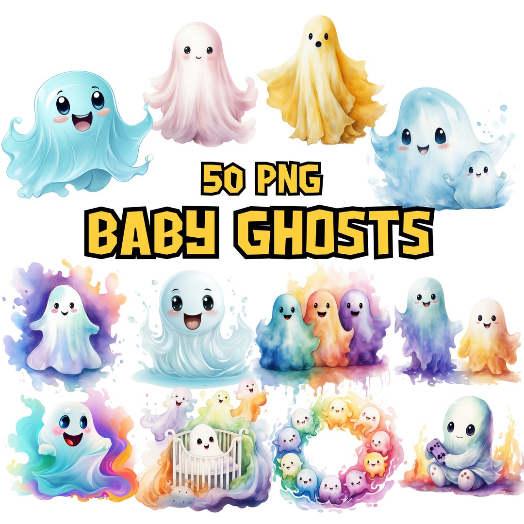 Watercolor Baby Ghosts Clipart Bundle Cute Baby Ghost Illustrations ...