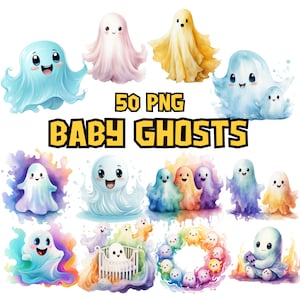 Watercolor Baby Ghosts Clipart Bundle | Cute Baby Ghost Illustrations ...