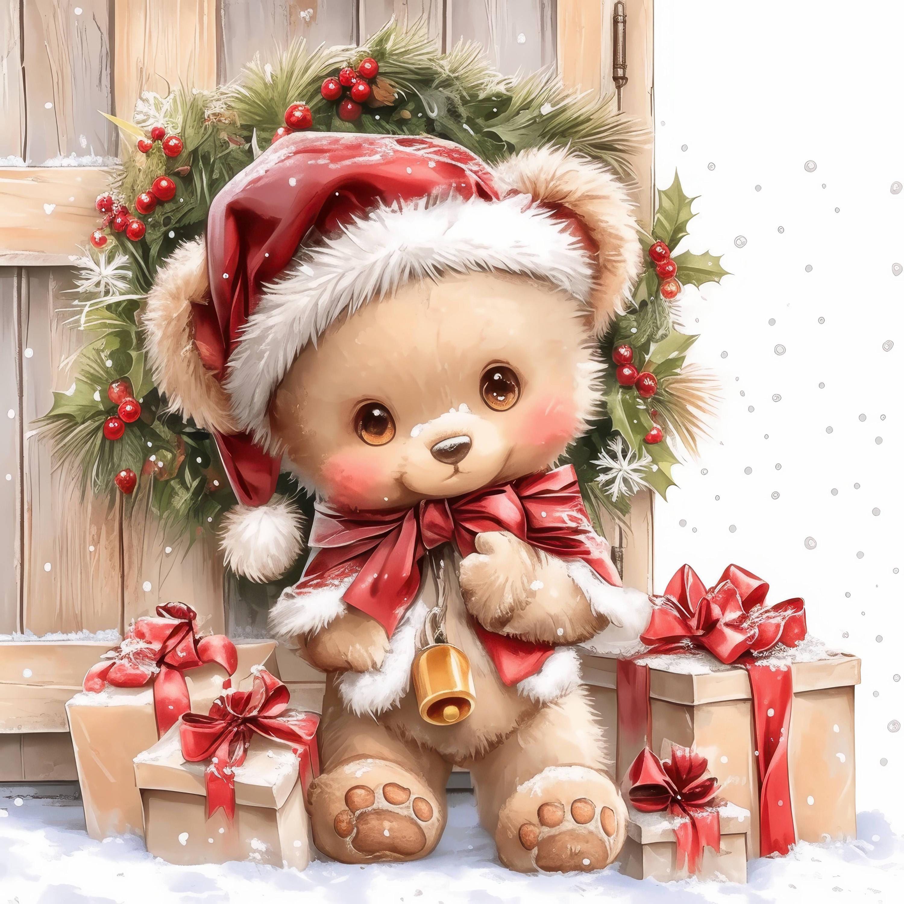 14 Christmas Teddy Bear Clipart Bundle, Festive Illustrations ...
