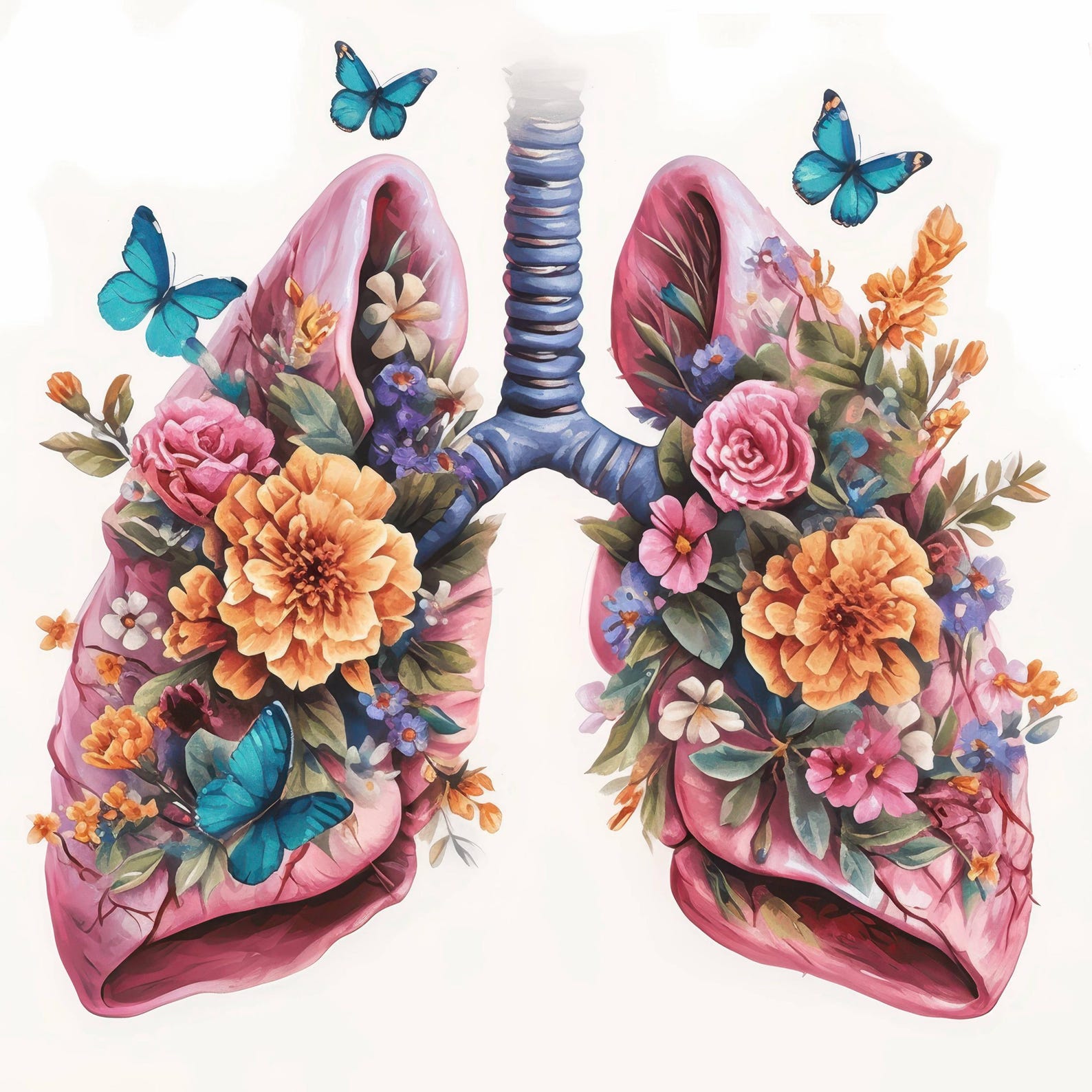 10 Spring Lungs Clipart Bundle, Floral Human Lung Illustrations ...