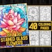 Stained Glass Flowers 40 Coloring Page Book, Grayscale Stained Glass ...
