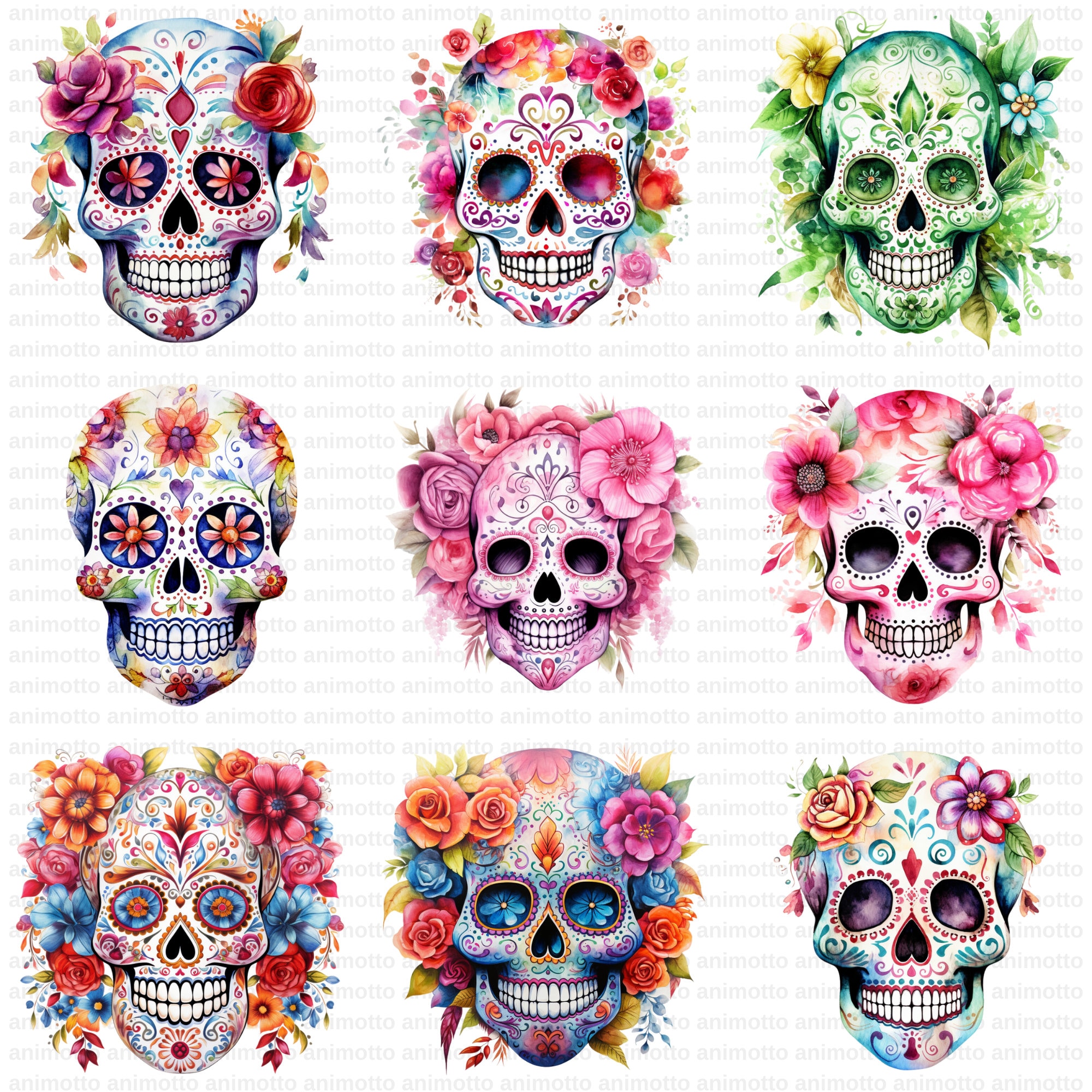 Watercolor Sugar Skulls Clipart Bundle | Dia De Los Muertos, Mexican ...