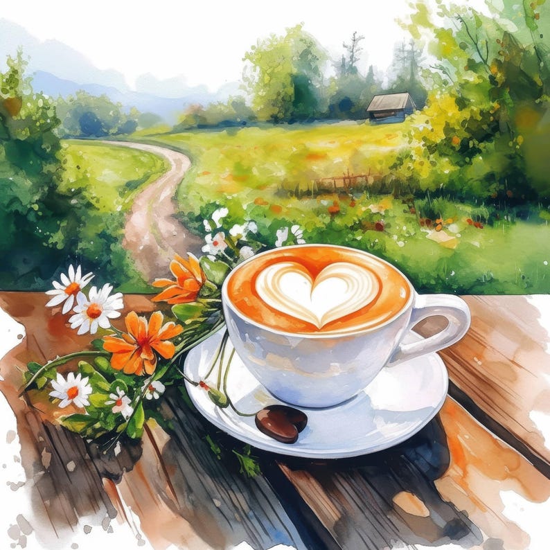 10 Spring Coffee Clipart Bundle, Morning Drink Illustrations, Printable ...
