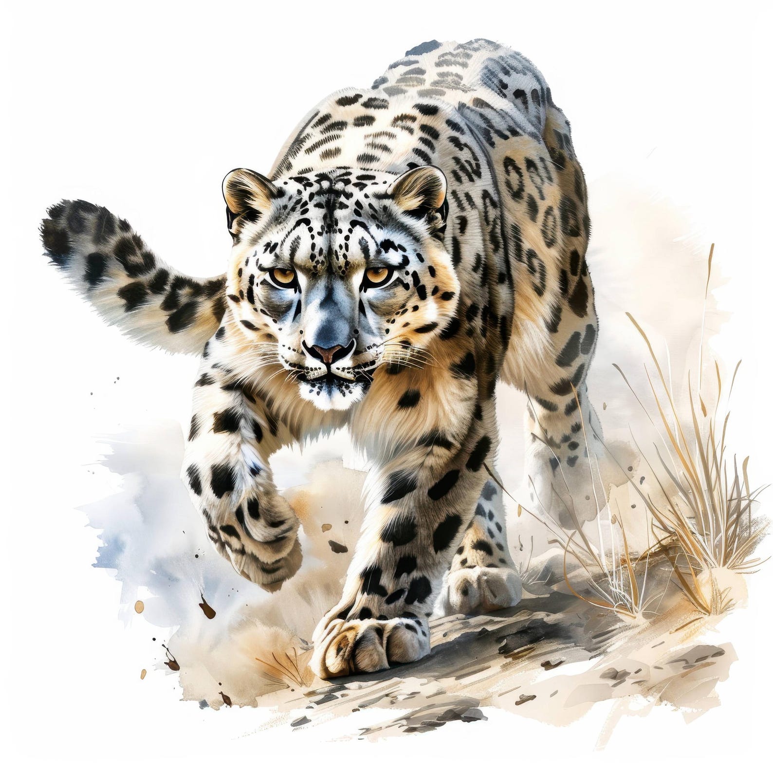 16 Snow Leopard Clipart Bundle, Printable Watercolor Animals Clipart ...