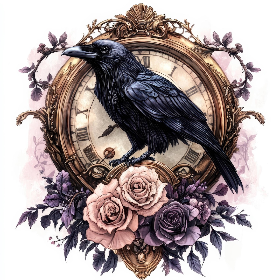 12 Vintage Raven Frame Clipart Bundle, Dark Crow Clipart, Card Making ...