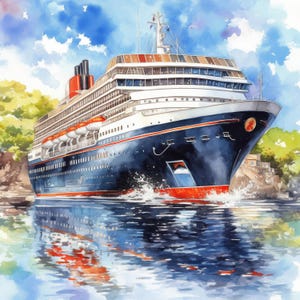 13 Passenger Ship Clipart Bundle, Printable Watercolor Cruise Ship ...