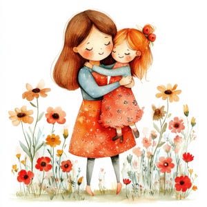 15 Mother and Daughter Clipart, Mother's Day Card, Printable Watercolor ...